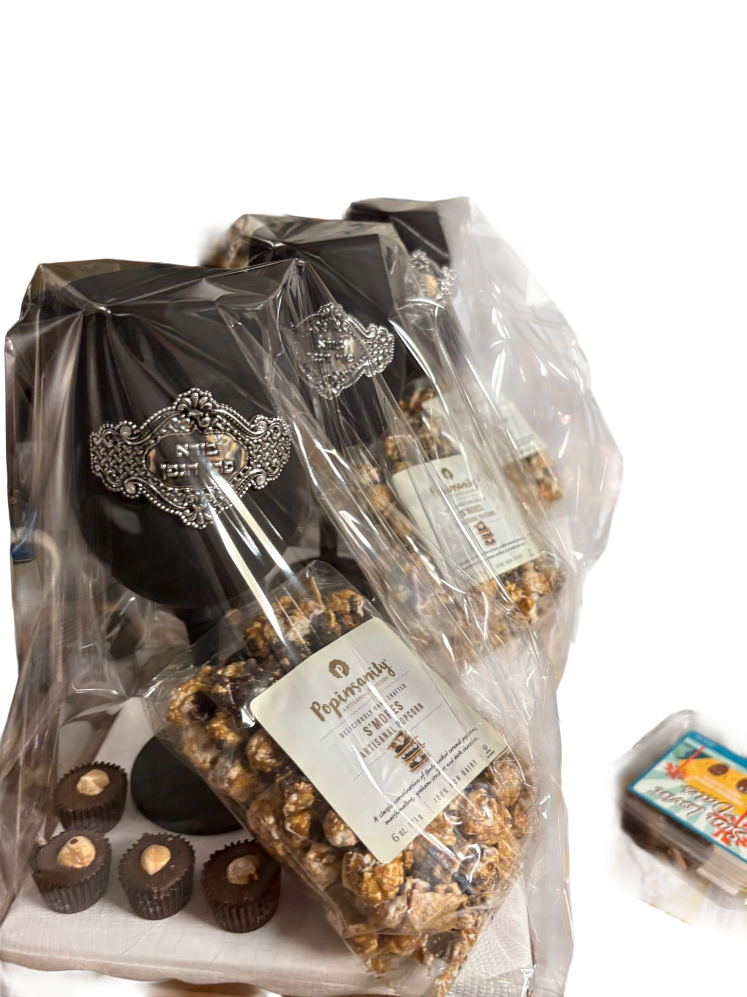 Shalach Manos Gift w/ Wine Accessories, Artisanal Popcorn and Parve Ch ...